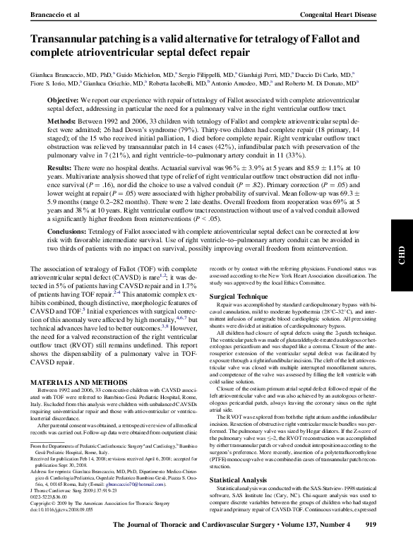 (PDF) Transannular patching is a valid alternative for tetralogy of ...