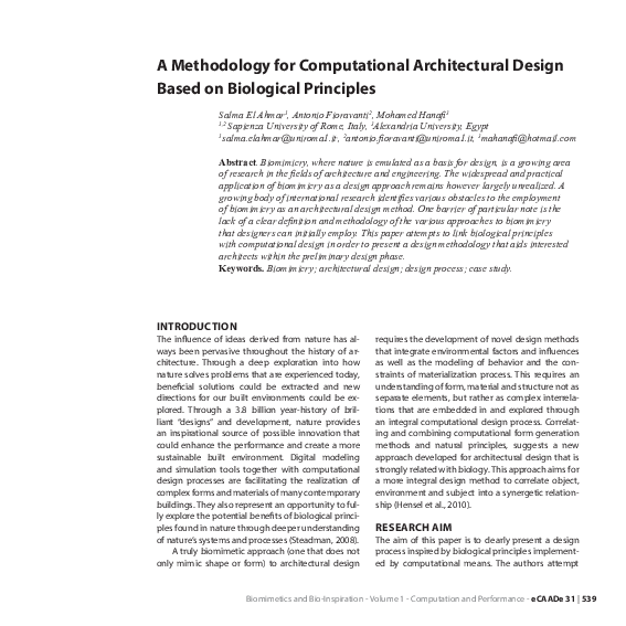 (PDF) A Methodology for Computational Architectural Design Based on Biological Principles