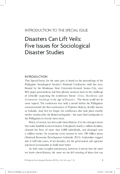 (PDF) Disasters Can Lift Veils: Five Issues for Sociological Disaster ...