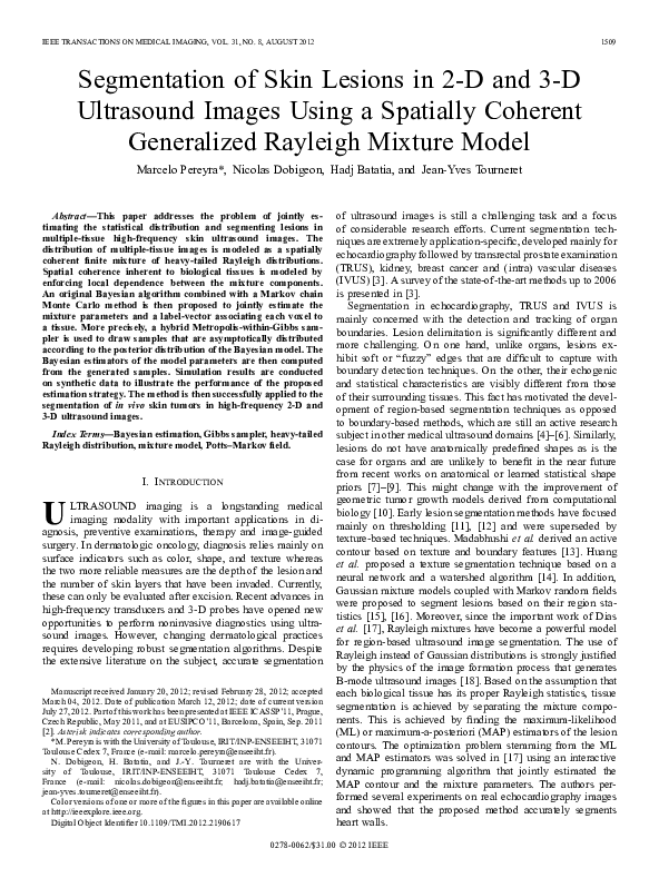 (PDF) Segmentation of Skin Lesions in 2-D and 3-D Ultrasound Images Using a Spatially Coherent ...