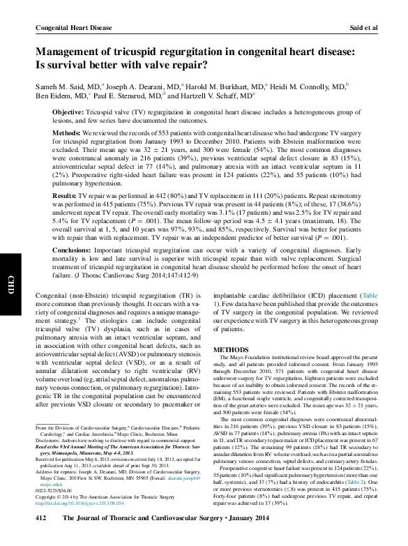 (PDF) Management of tricuspid regurgitation in congenital heart disease ...