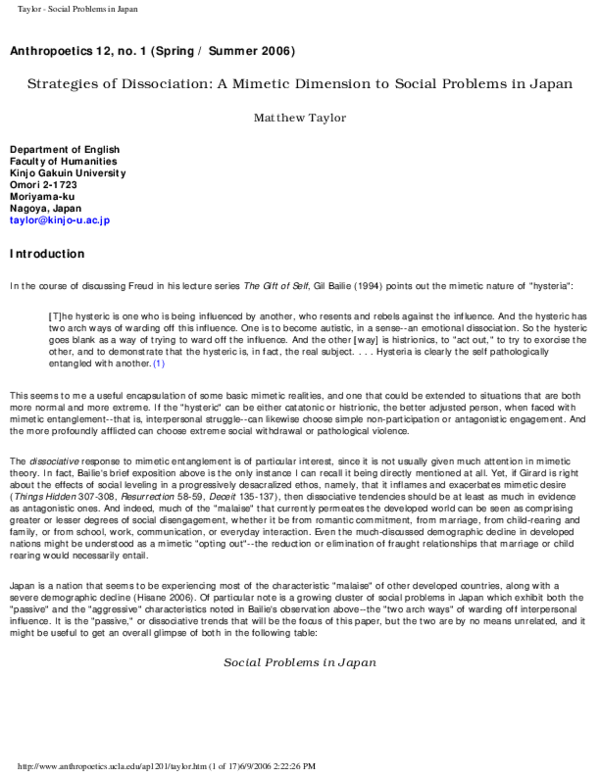 (PDF) Strategies of Dissociation: A Mimetic Dimension to Social ...