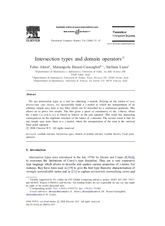 (PDF) Intersection types and domain operators