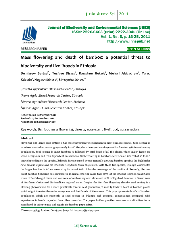 (PDF) Mass flowering and death of bamboo: a potential threat to ...