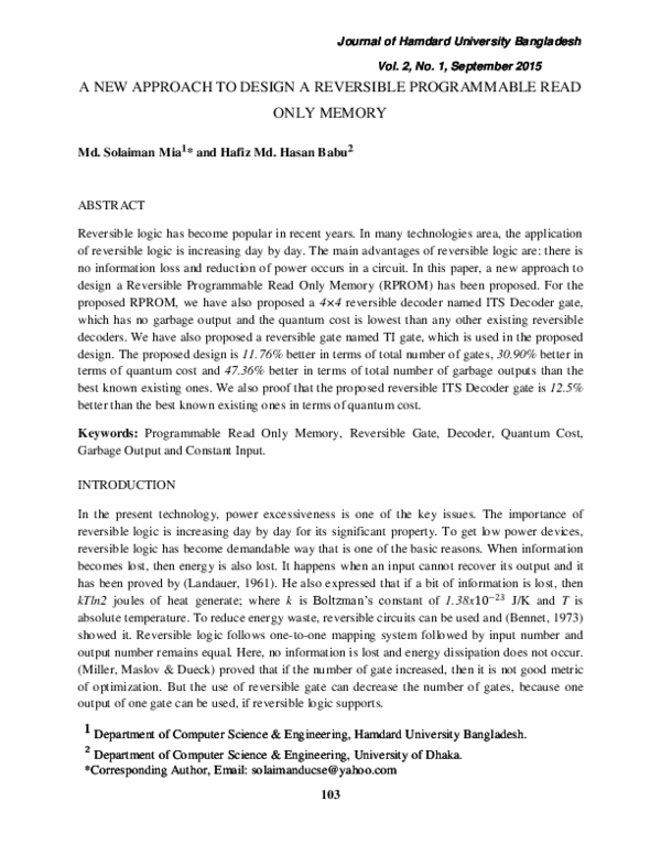 Pdf A New Approach To Design A Reversible Programmable Read Only Memory