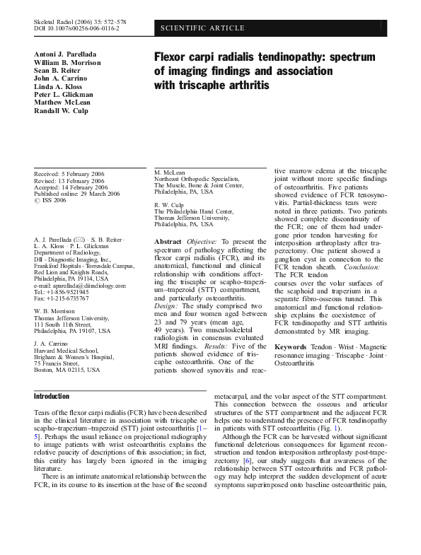 (PDF) Flexor carpi radialis tendinopathy: spectrum of imaging findings ...