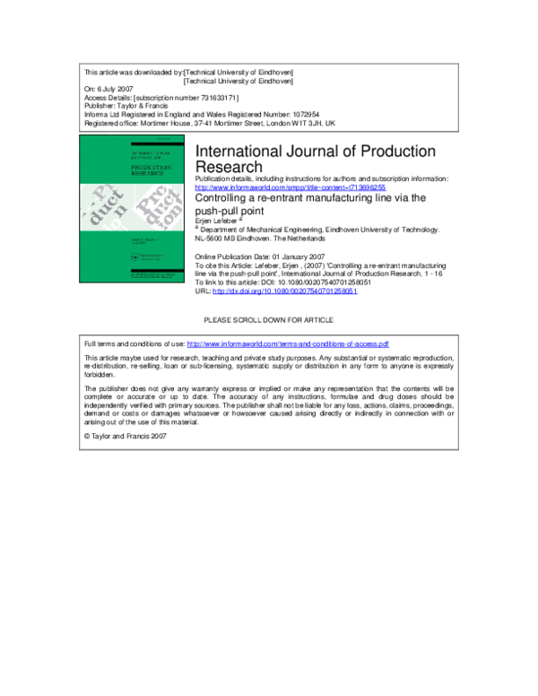 (PDF) Controlling a re-entrant manufacturing line via the push–pull point