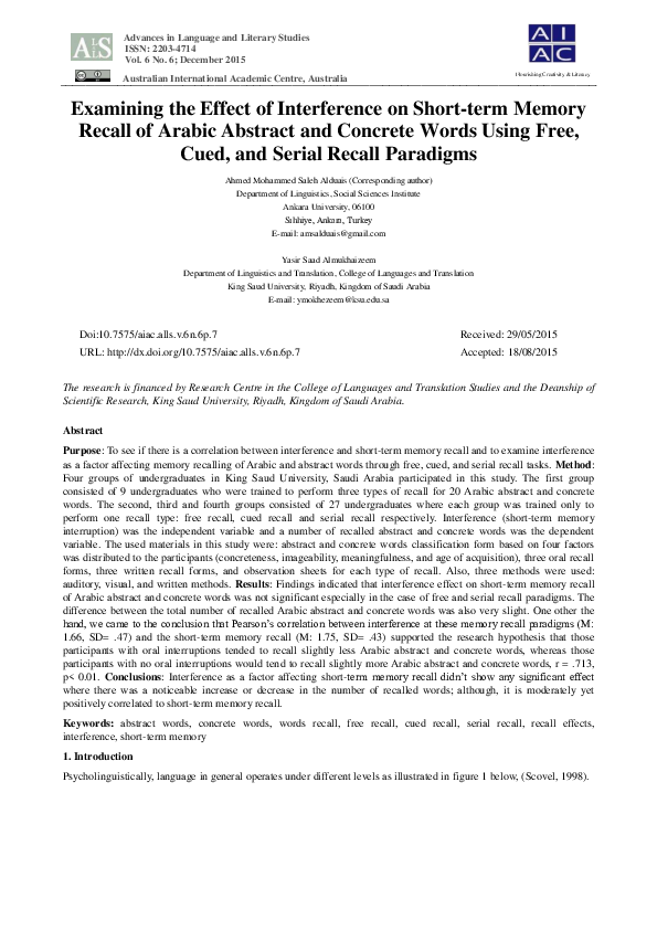 Interference and Short-term Memory Recall