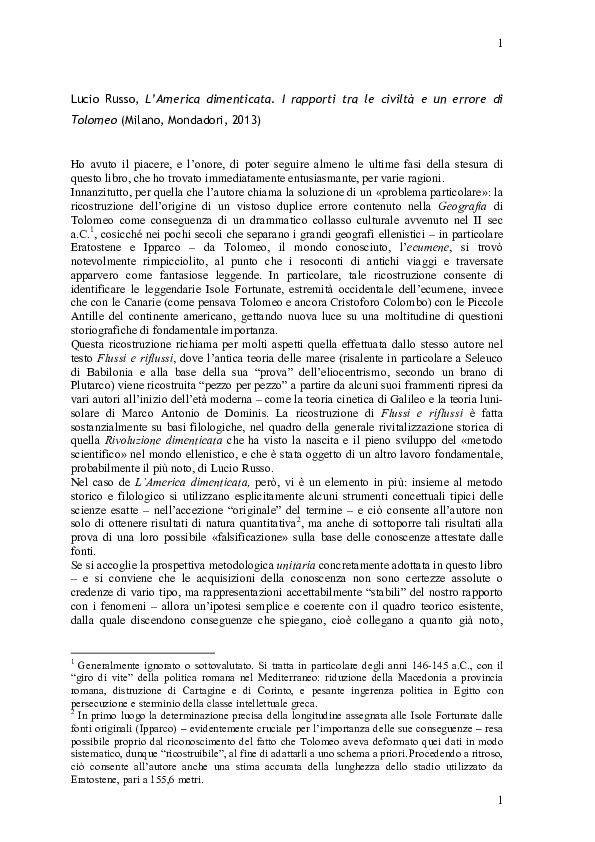 (PDF) Appunti su L'America dimenticata di Lucio Russo