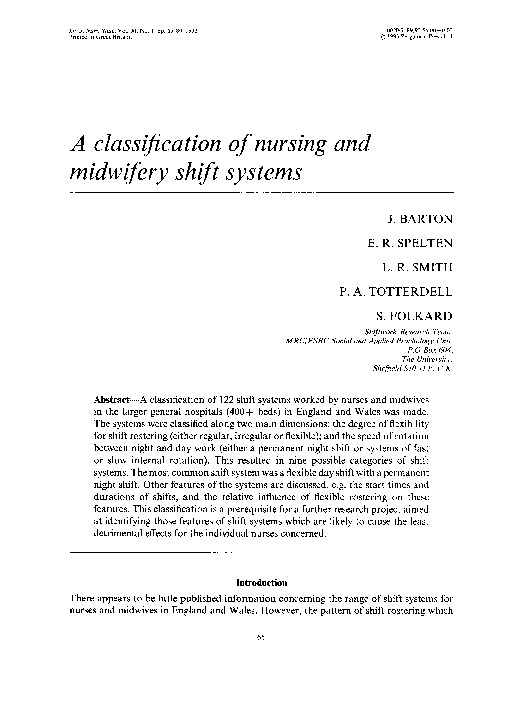 (PDF) A classification of nursing and midwifery shift systems