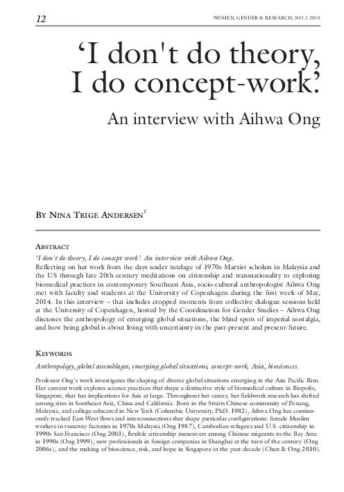 (PDF) 'I don't do theory, I do concept work'. Interview with Aihwa Ong