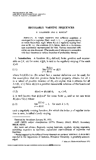 (PDF) Regularly varying sequences