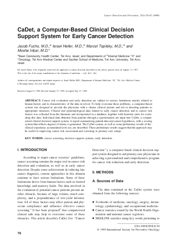 (PDF) CaDet, a Computer-Based Clinical Decision Support System for ...