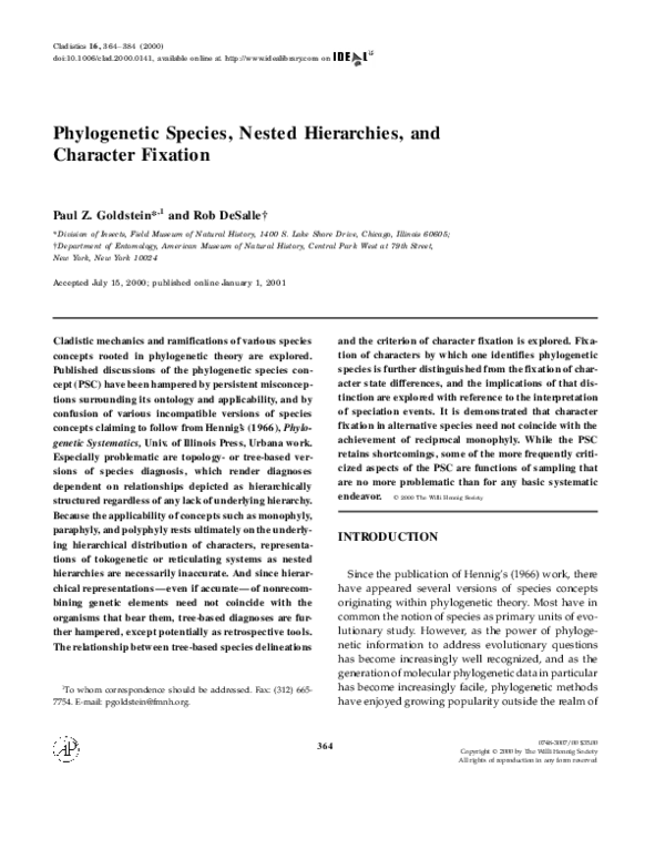 (PDF) Phylogenetic Species, Nested Hierarchies, and Character Fixation