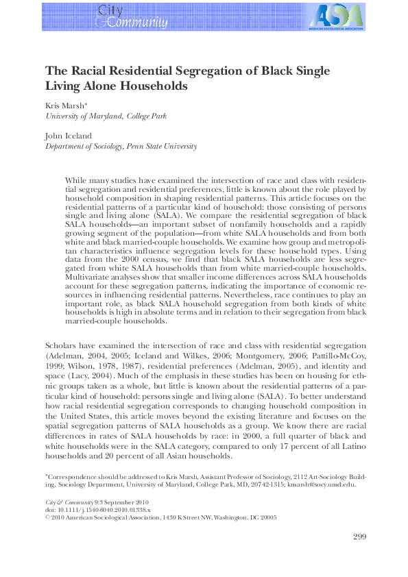 (PDF) The Racial Residential Segregation of Black Single Living Alone ...