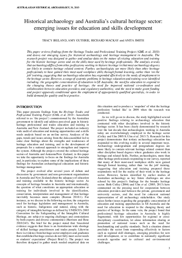 (PDF) Historical archaeology and Australia's cultural heritage sector ...