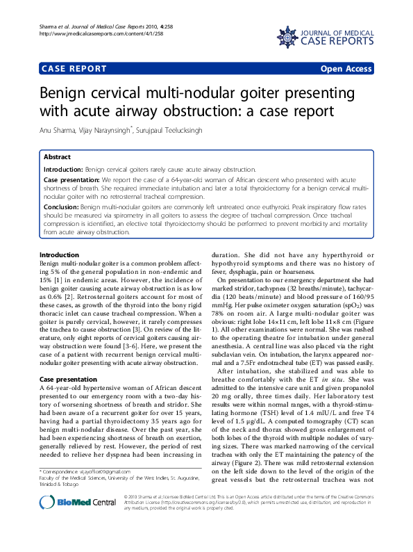 (PDF) Benign cervical multi-nodular goiter presenting with acute airway ...