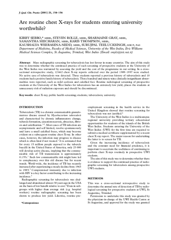 (PDF) Are routine chest X-rays for students entering university worthwhile?