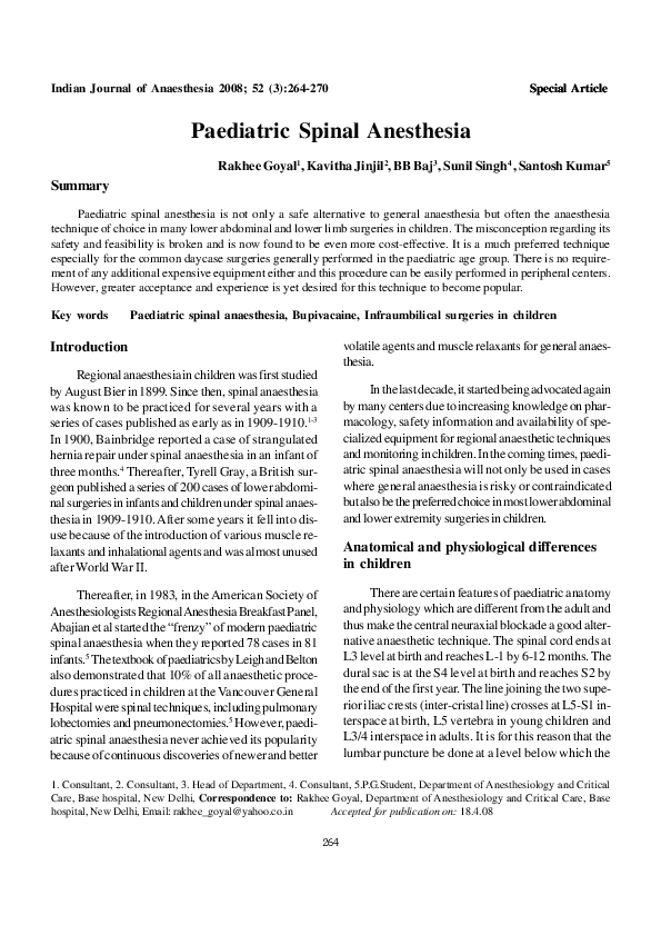 (PDF) Paediatric spinal anaesthesia