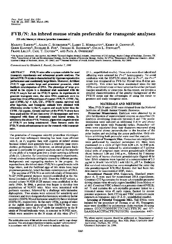 (PDF) FVB/N: an inbred mouse strain preferable for transgenic analyses