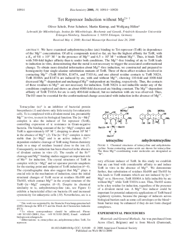 Tet Repressor Induction without Mg 2+