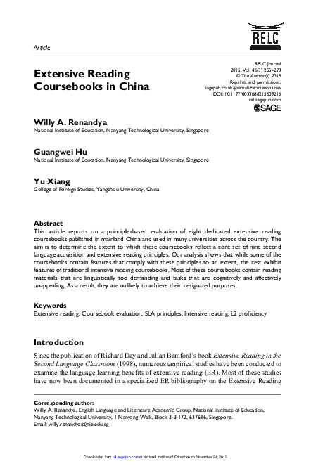 (PDF) Renandya, W. A., Hu, G. W., & Yu, X. (2015). Extensive reading ...