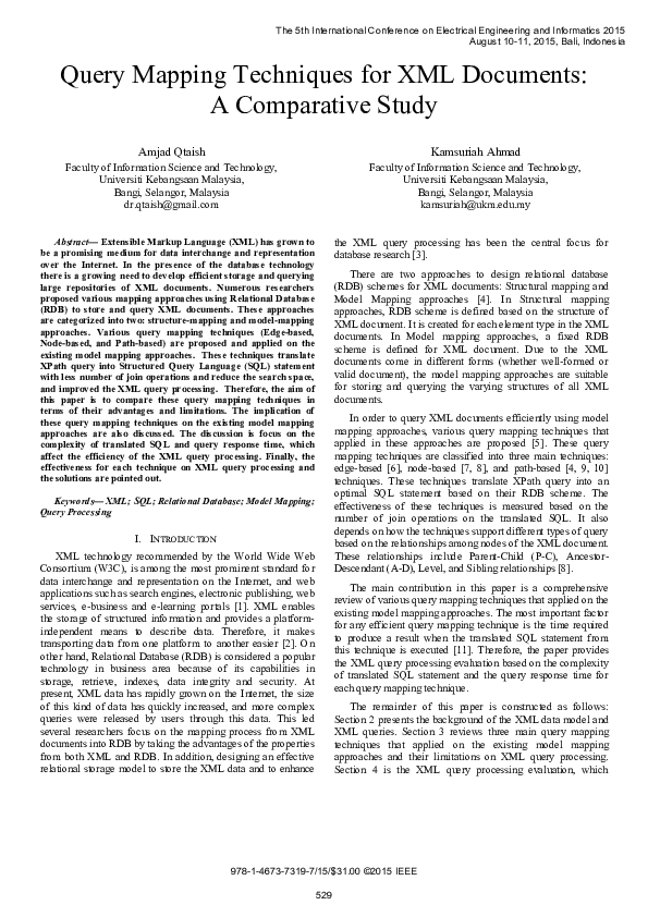 (PDF) Query Mapping Techniques for XML Documents: A Comparative Study