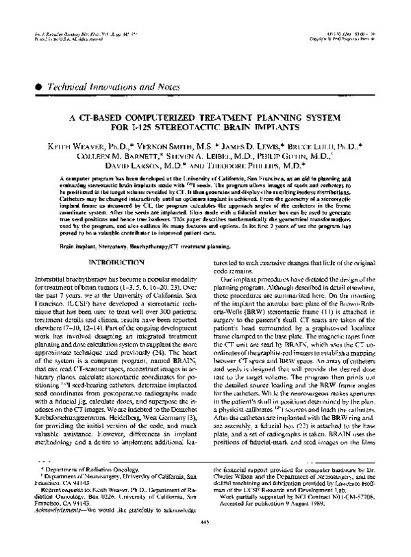 (PDF) CT-Based Planning for I-125 Brain Implants