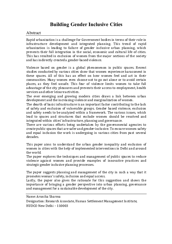 (PDF) Building Gender Inclusive Cities