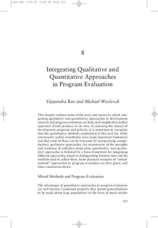 (PDF) Integrating qualitative and quantitative approaches in program evaluation