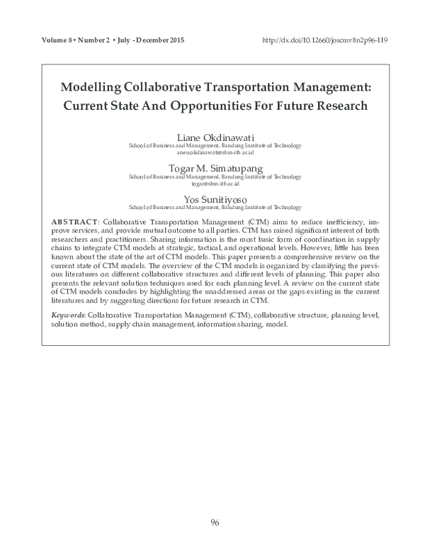 (PDF) Modelling Collaborative Transportation Management: Current State ...