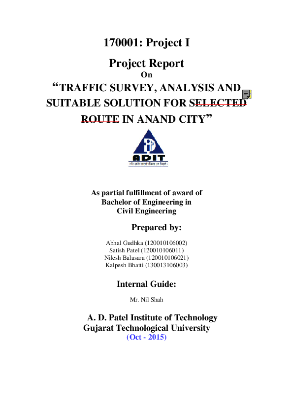 (PDF) “TRAFFIC SURVEY, ANALYSIS AND SUITABLE SOLUTION FOR SELECTED ...