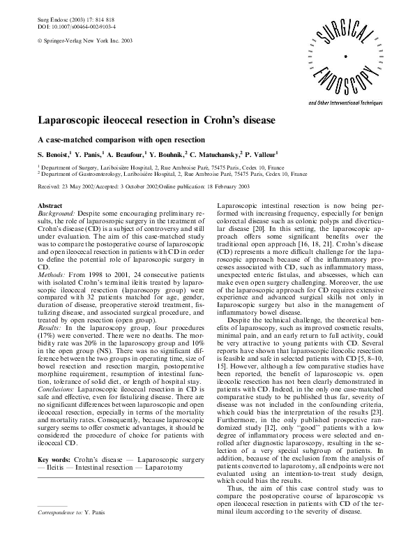 (PDF) Laparoscopic ileocecal resection in Crohn?s disease