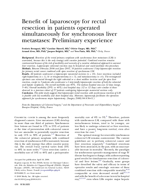 Pdf Simultaneous Laparoscopic Anterior Resection And Left Hepatic