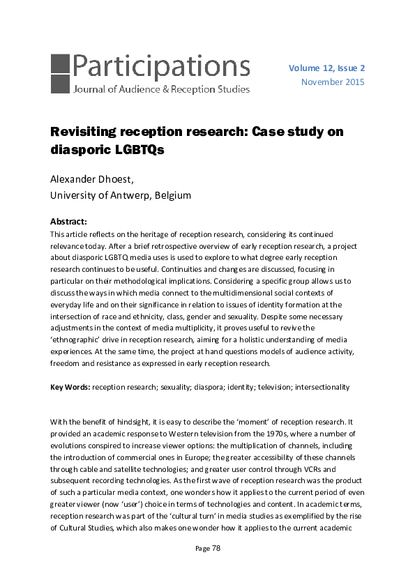 (PDF) Revisiting reception research: Case study on diasporic LGBTQs