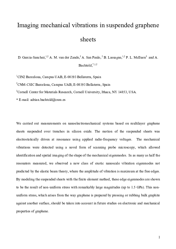 (PDF) Imaging Mechanical Vibrations in Suspended Graphene Sheets