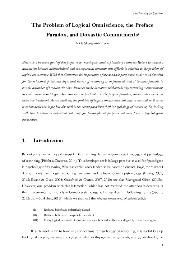 (PDF) The Problem of Logical Omniscience, the Preface Paradox, and ...