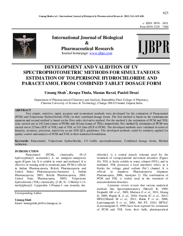 Pdf Development And Validtion Of Uv Spectrophotometric Methods For