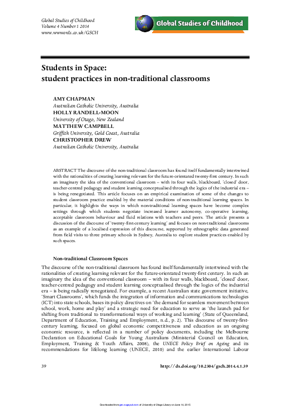 Students in space: Student practices in non-traditional classrooms