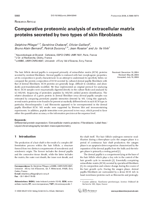 (PDF) Comparative proteomic analysis of extracellular matrix proteins secreted by two types of ...