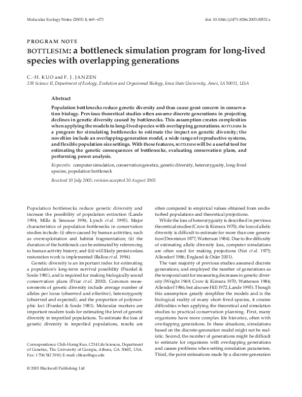 (PDF) Bottlesim: a bottleneck simulation program for long-lived species ...