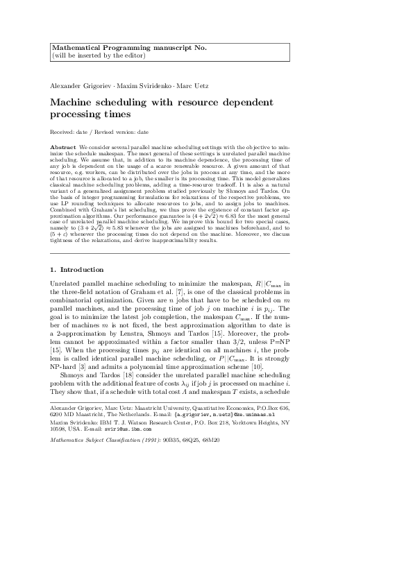 (PDF) Machine scheduling with resource dependent processing times