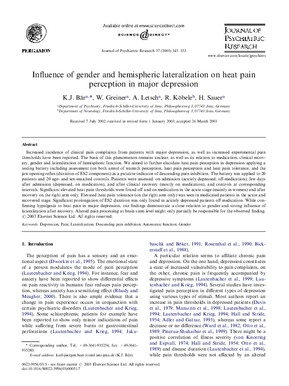 (PDF) Influence of gender and hemispheric lateralization on heat pain ...