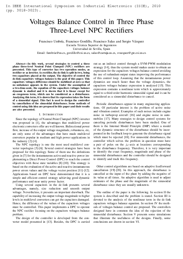 (PDF) Voltages balance control in three phase three-level NPC rectifiers