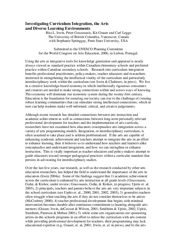 (PDF) Investigating curriculum integration, the arts and diverse ...