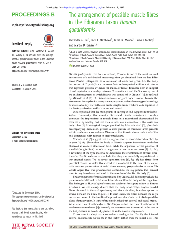 (PDF) The arrangement of possible muscle fibres in the Ediacaran taxon ...