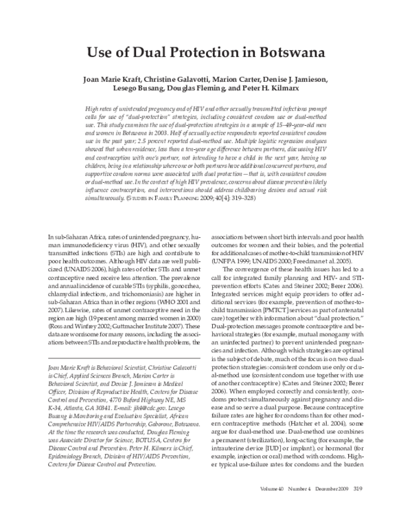 (PDF) Use of Dual Protection in Botswana | Lesego Busang - Academia.edu