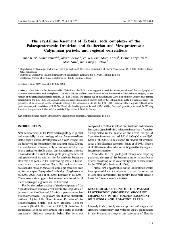 (PDF) The crystalline basement of Estonia: rock complexes of the ...