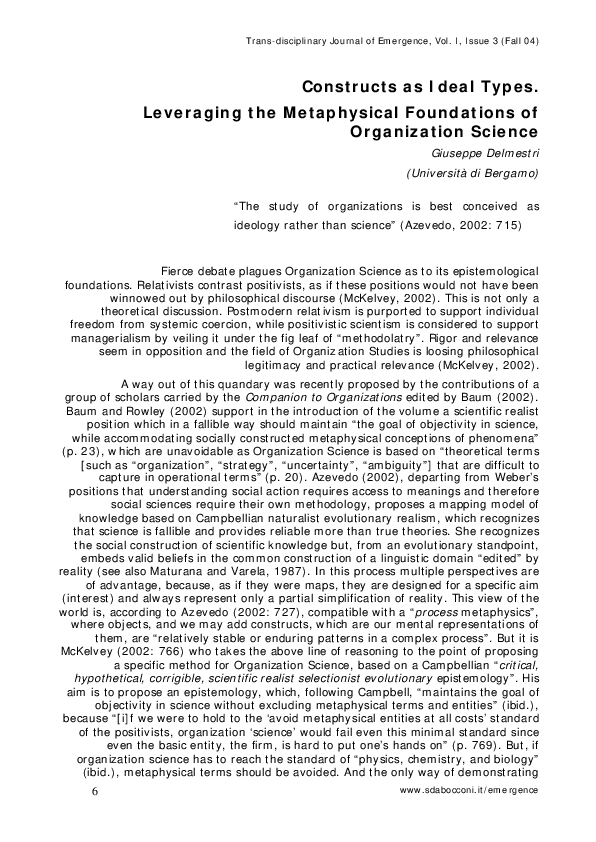 (PDF) Constructs as Ideal Types. Leveraging the Metaphysical ...