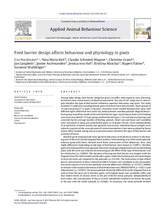 (PDF) Feed barrier design affects behaviour and physiology in goats